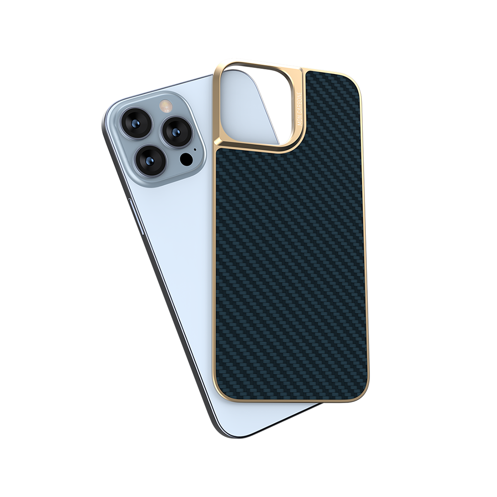 Aluminum Ballistic Fiber Backplate for iPhone 13 – Gold Stealth Blue