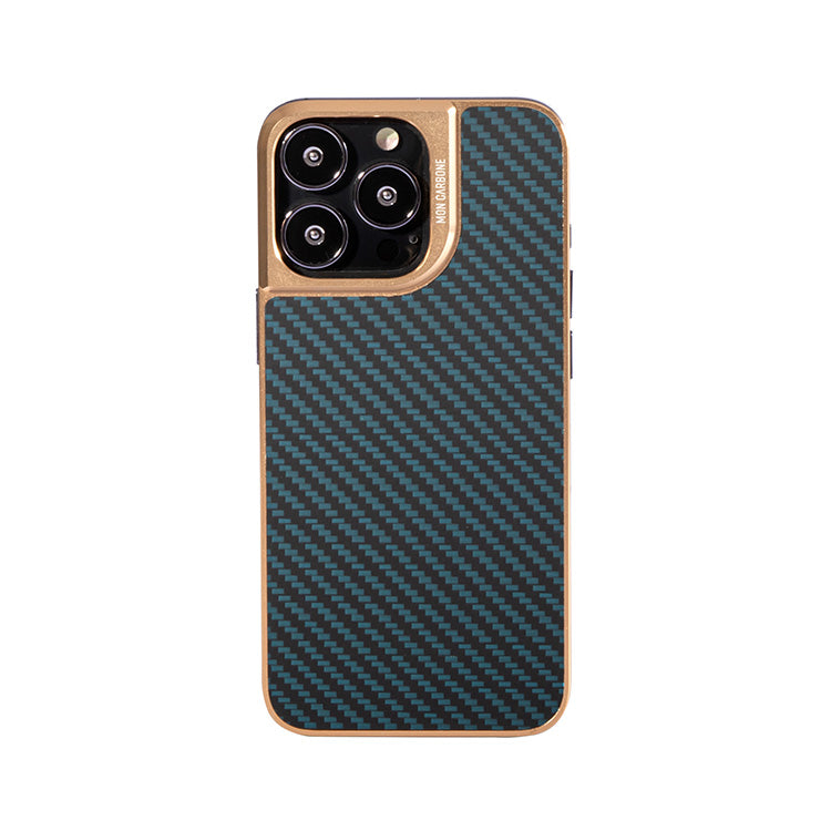 Aluminum Ballistic Fiber Backplate for iPhone 13 – Gold Stealth Blue