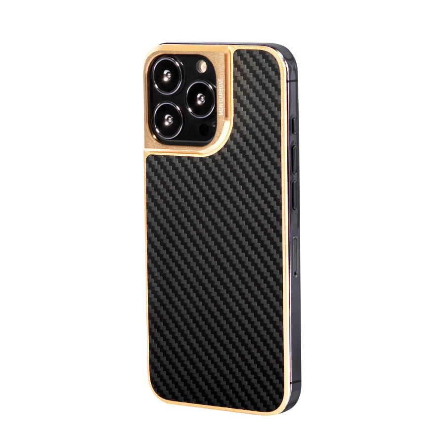 Aluminum Ballistic Fiber Backplate for iPhone 13 – Gold Stealth Black