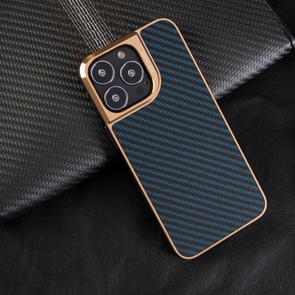 Aluminum Ballistic Fiber Backplate for iPhone 13 – Gold Stealth Blue
