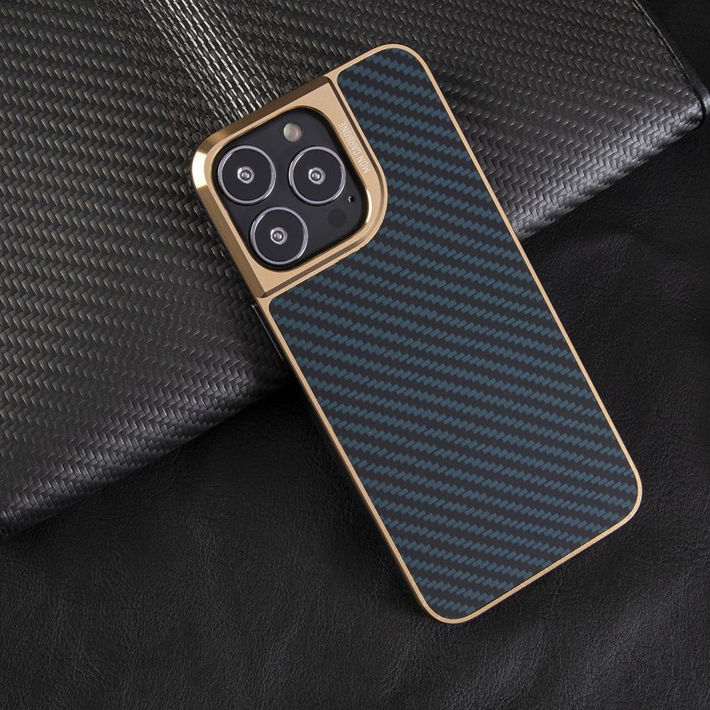 Aluminum Ballistic Fiber Backplate for iPhone 13 – Gold Stealth Black